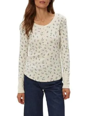 Michael Stars Floral Waffle Knit Henley - Chalk