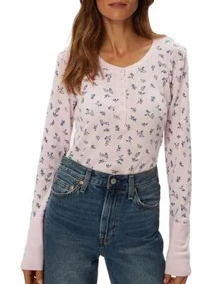 Michael Stars Floral Waffle Knit Henley - Rosewater