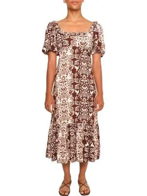 THE LULO PROJECT The Signal Mixed Print Crepe Dress - Brown Folk Paisley