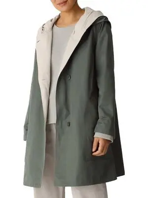 Eileen Fisher Hooded Reversible Coat - Bay Leaf