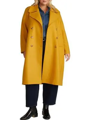 Universal Standard Callaghan Double Breasted Wool Blend Coat - Mustard Yellow
