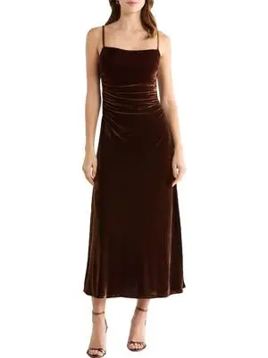 Astr The Label Valery Sleeveless Velvet Midi Dress - Brown