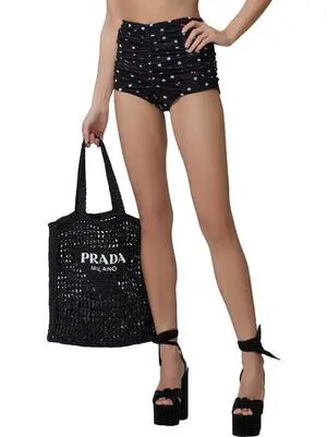 AFRM Karina Polka Dot Ruched Mesh Hot Pants - Cherry Dots