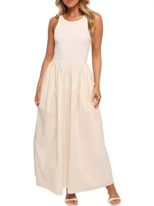 PETAL & PUP Frankie Mixed Media Maxi Dress - White Cream