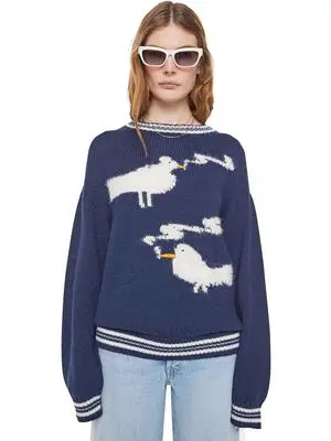 MOTHER Oversized Stoned Birds Jumper - Blue