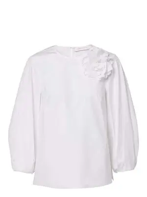 Carolina Herrera Floral-appliqué Cotton-blend Blouse - White