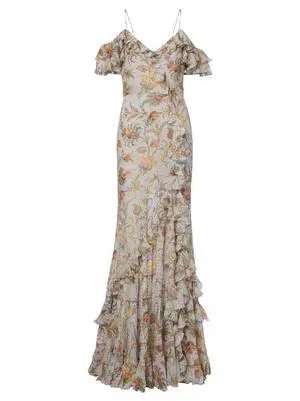 Etro Floral Polka-dot Ruffled Maxi Dress - Multicoloured