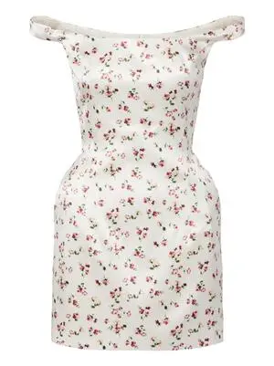 Magda Butrym Floral Silk Satin Mini Dress - White