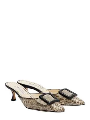 Manolo Blahnik Maysale 50 Snake-effect Leather Mules - Beige