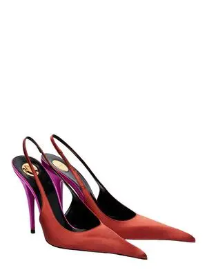 Saint Laurent Deroche Crêpe Satin Slingback Pumps - Red