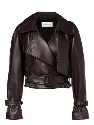 Nour Hammour Hatti Cropped Leather Jacket - Brown