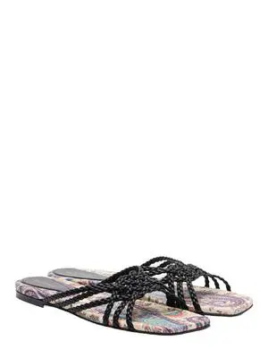 Etro Canvas-trimmed Printed Leather Slides - Black
