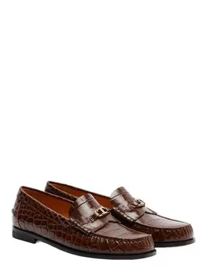 TOD'S T Timeless Croc-effect Leather Loafers - Brown