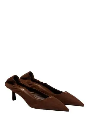 Prada 55 Logo Suede Pumps - Brown