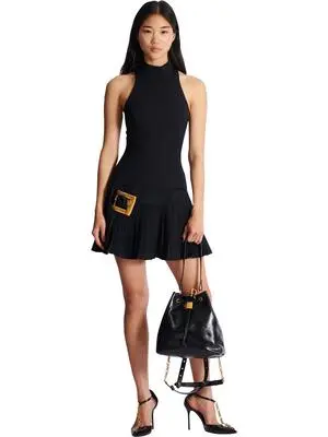 Balmain Flared Grain De Poudre Dress With Belt Detail - Black
