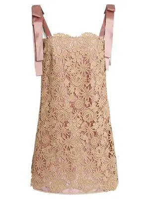 Valentino Garavani Lace Cotton-blend Mini Dress - Neutral