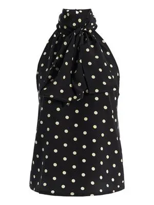 Françoise Susan Polka-dot Silk Tie-neck Top - Black/white