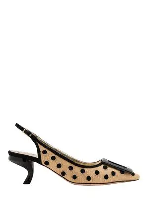 ROGER VIVIER Virgule Dotted Raffia Slingback Pumps