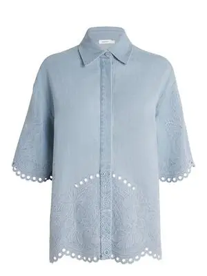 Zimmermann Denim Embroidered Daylight Shirt - Blue