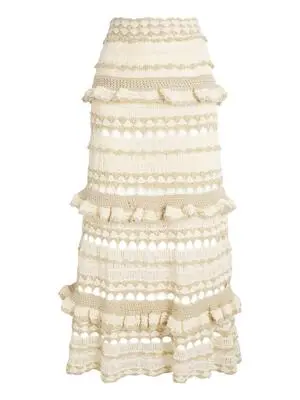 Zimmermann Metallic Crochet Midi Skirt - Ivory
