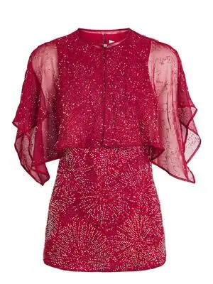 Rabanne Embellished Top And Cape - Burgundy