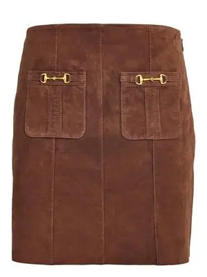 Rixo Wiley Mini Suede Skirt - Brown