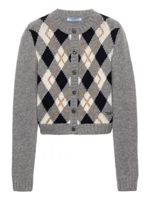 Prada Argyle Knit Cashmere Cardigan - Grey