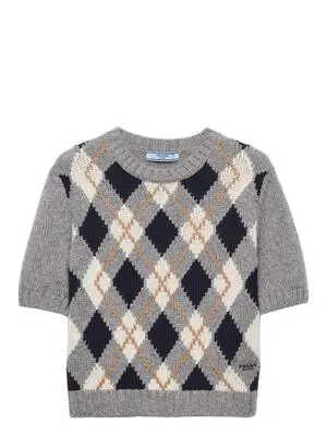 Prada Argyle Knit Cashmere Sweater - Grey