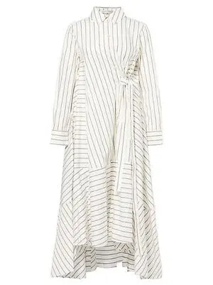 Palmer//harding Prosperity Striped Asymmetric Midi Dress - Brown