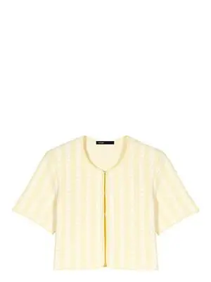 Maje Monogram Cropped Cardigan - Pale Yellow