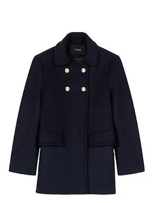 Maje Collared Double-breasted Wool-blend Coat - Navy