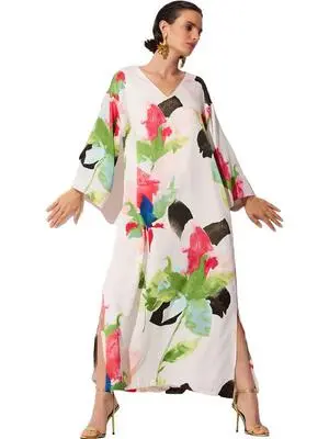 Natori Calypso Printed Charmeuse Caftan - Stripe
