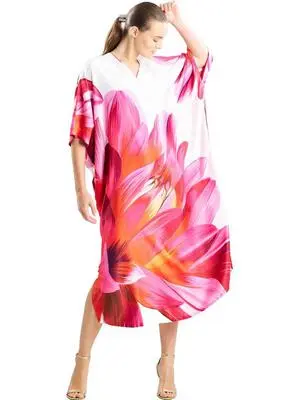 Natori Printed Charmeuse Caftan - Pink / White