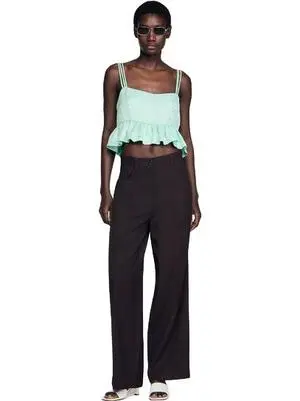 Sandro Floral Jacquard Crop Top With Ruffle - Green
