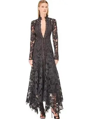 Alexis Camila Floral Lace Midi Dress - Black