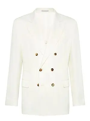 Brunello Cucinelli Linen Blend Double-breasted Jacket - White