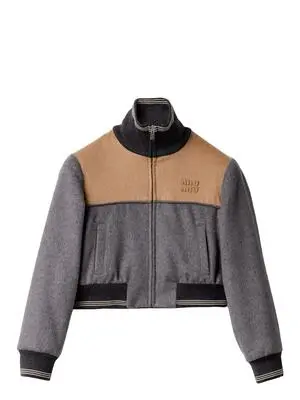 Miu Miu Velour Blouson Zipper Jacket - Gray/camel