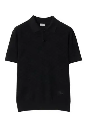 Burberry Wool Check Pointelle Polo Shirt - Black