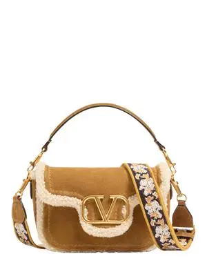 Valentino Garavani Suede Shoulder Bag With Gold-tone Hardware - Beige
