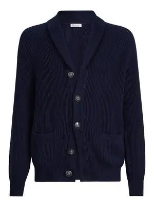 Brunello Cucinelli Cotton English Rib Cardigan - Blue