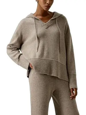 Lilysilk V-neck Wool-cashmere Blend Hoodie - Camel