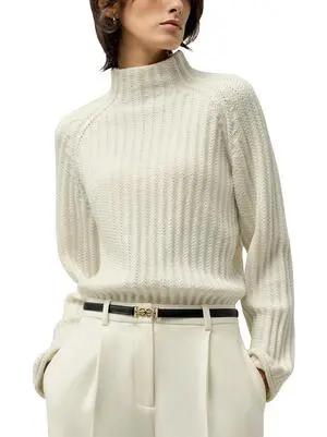 Lilysilk Pointelle Mock Neck Sweater - White
