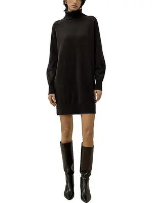 Lilysilk Wool Cashmere Turtleneck Sweater Dress - Espresso