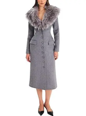 MISS CIRCLE NEW YORK Faye Wool-blend Coat With Faux Fur Collar - Grey