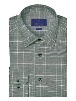 David Donahue Trim Fit Twill Glen Check Cotton Dress Shirt - Hunter