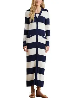 Ralph Lauren Striped Longline Cotton-blend Cardigan - Refined Navy Blue/white