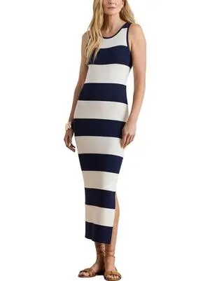 Ralph Lauren Striped Midi Tank Dress - Refined Navy Blue/white