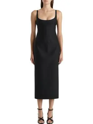 Khaite Lotte Virgin Wool & Silk Faille Sheath Dress - Black