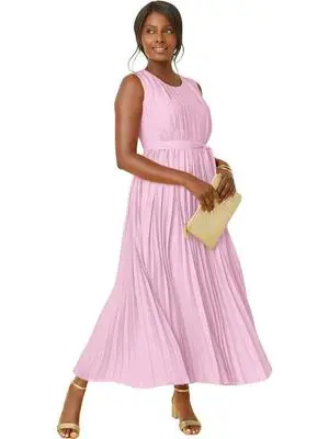 JESSICA LONDON Pleated Maxi Dress With Belt - Navy Petal Border