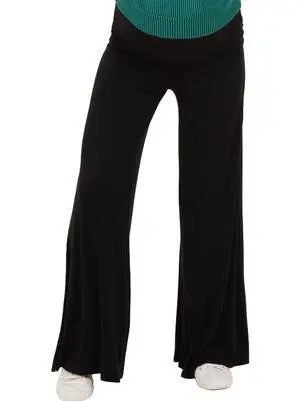 PINKBLUSH Fold Over Waist Maternity Wide Leg Lounge Pants - Black